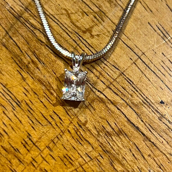 Jewelry | Silver Colors Necklace With Clear Rectangle Shaped Stone ...
